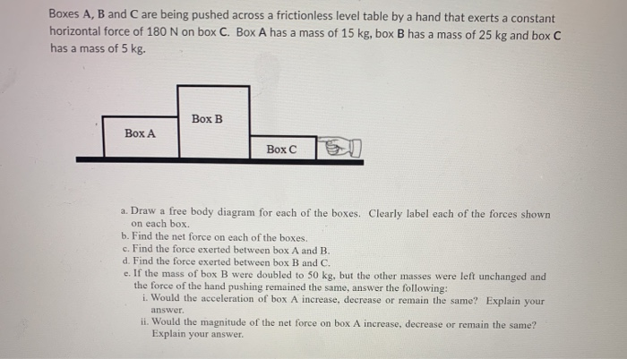 Solved Boxes A, B and C are being pushed across a | Chegg.com