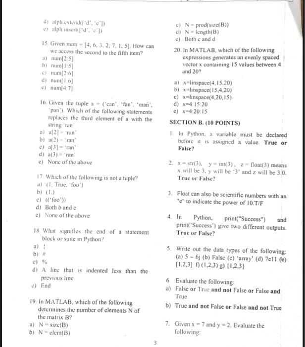 Solved di alph extended e')) e alph.insertide') 15. Given | Chegg.com