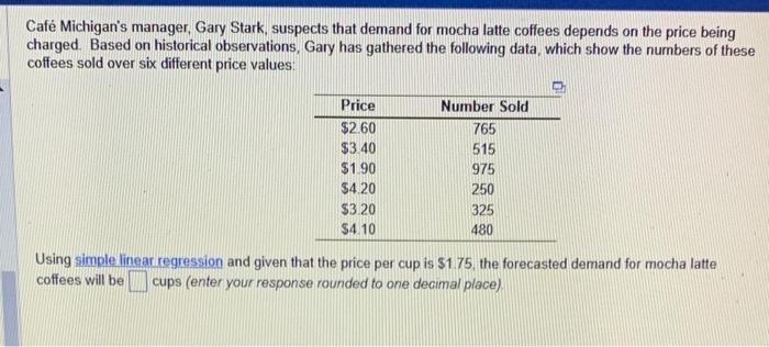Solved Café Michigan's manager, Gary Stark, suspects that | Chegg.com