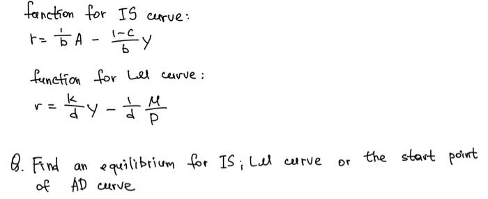Solved fanction for IS curve: r=b1A−b1−cy function for Lel | Chegg.com