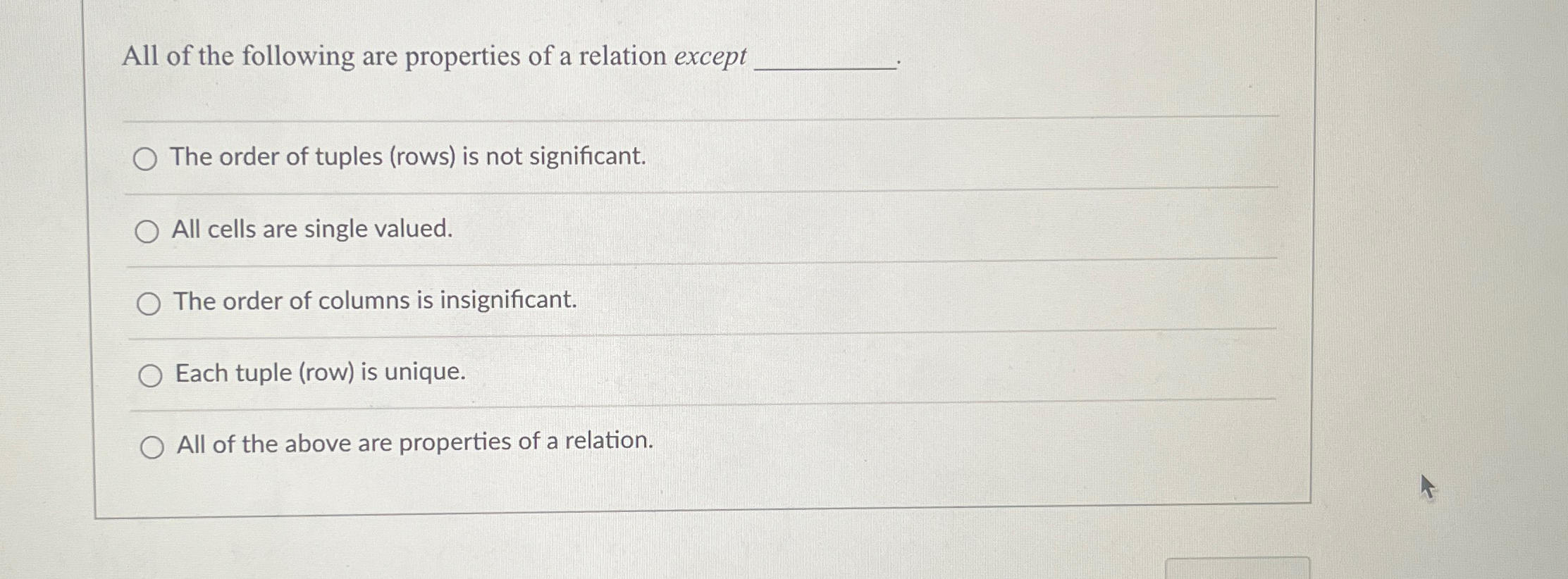 All of the following are properties of a relation | Chegg.com