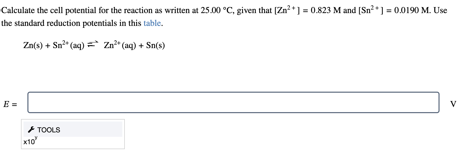 Solved Calculate the cell potential for the reaction as | Chegg.com