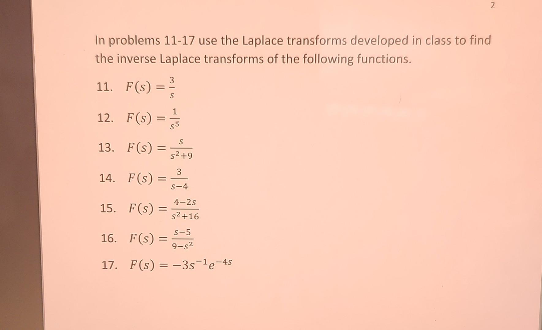 Solved In Problems 11 17 Use The Laplace Transforms Chegg