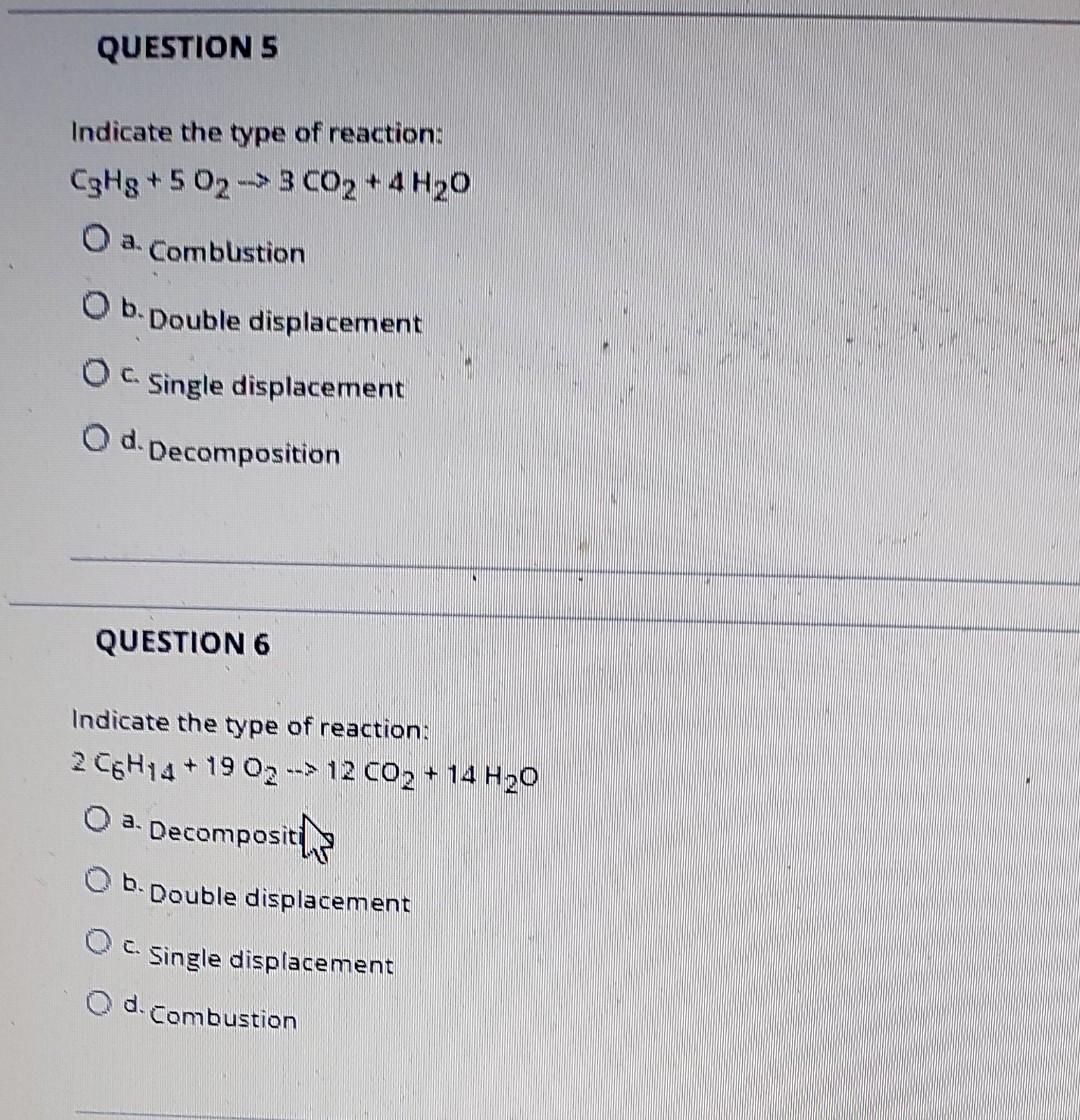 Solved Indicate the type of reaction: | Chegg.com