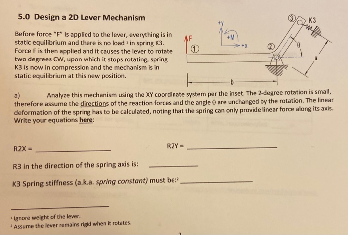 Solved 5.0 Design a 2D Lever Mechanism Before force "F" is | Chegg.com