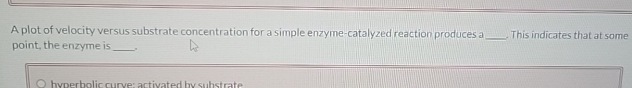 Solved A plot of velocity versus substrate concentration for | Chegg.com