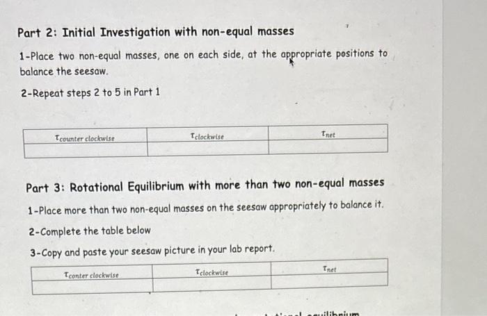Solved Part 2: Initial Investigation with non-equal masses | Chegg.com