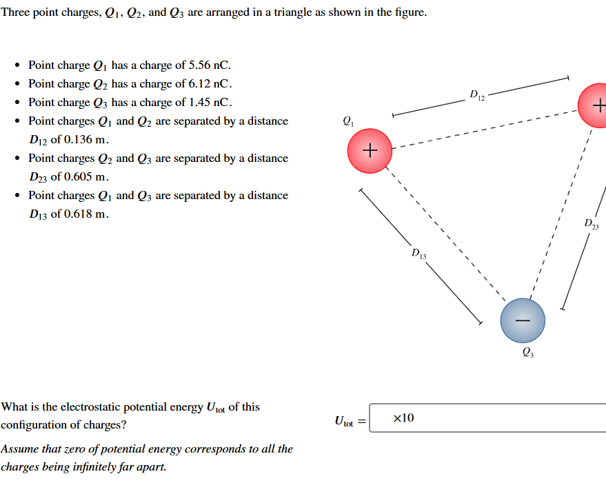 Solved What is the electrostatic potential energy U_(tot ) | Chegg.com