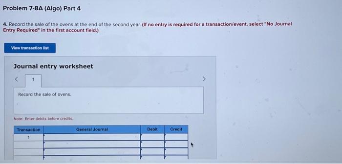 Solved Required information Problem 7-8A (Algo) Record the | Chegg.com
