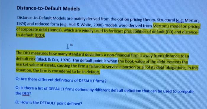 Distance-to-Default Models Distance-to-Default Models | Chegg.com