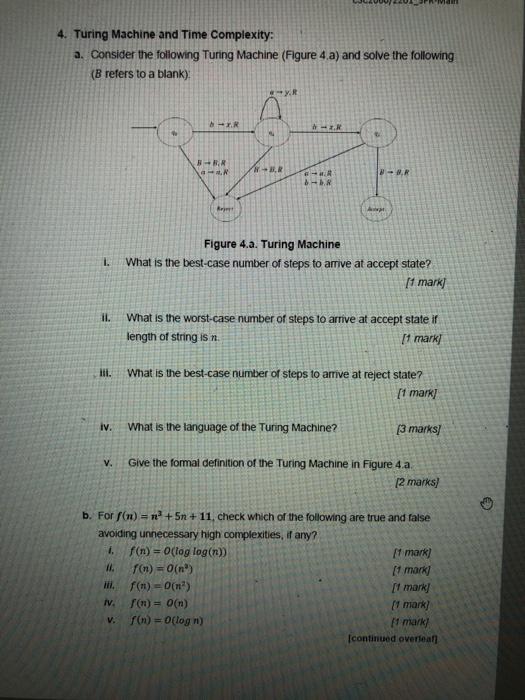 4. Turing Machine and Time Complexity: a. Consider | Chegg.com