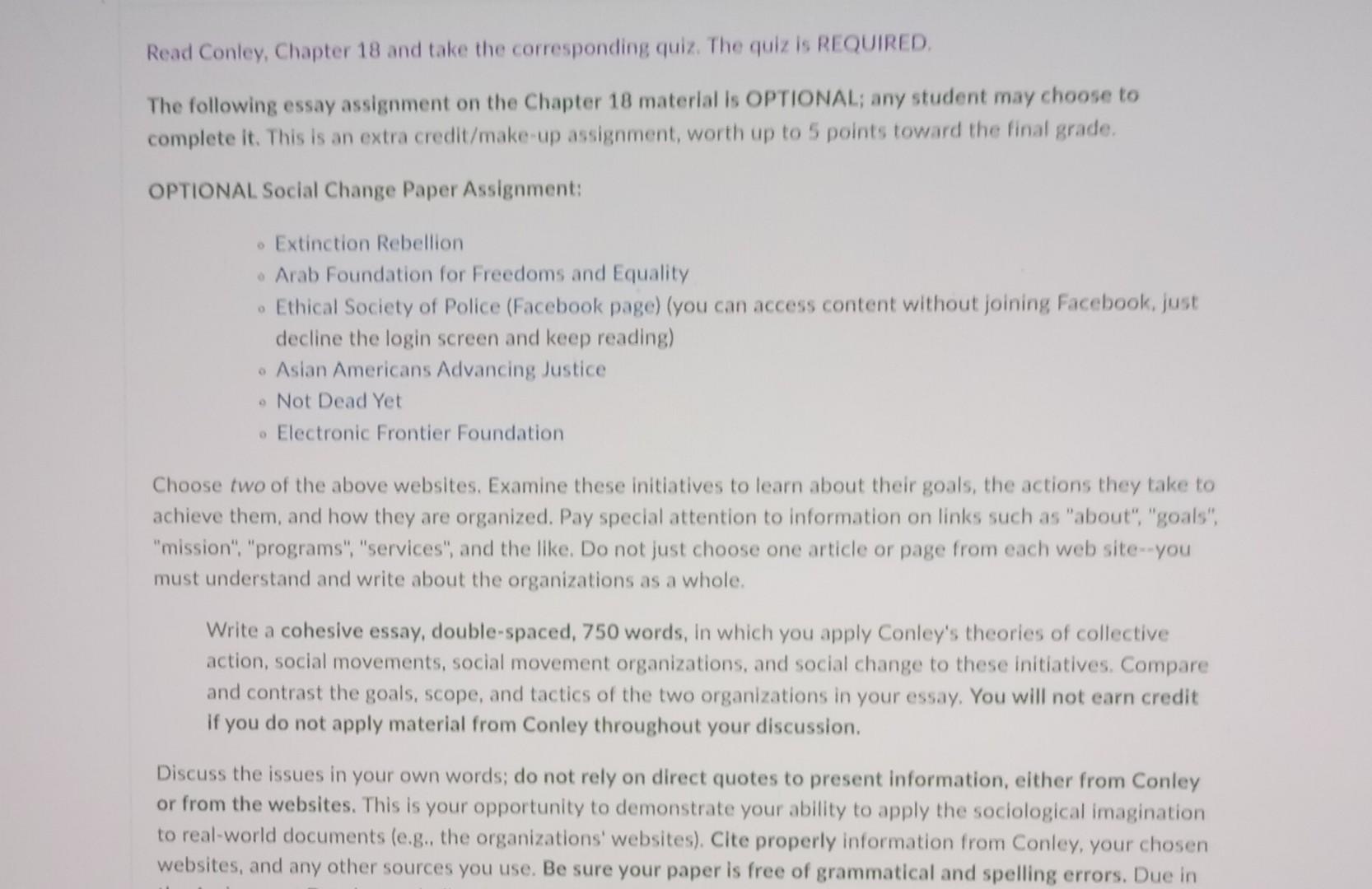 Read Conley, Chapter 18 and take the corresponding | Chegg.com