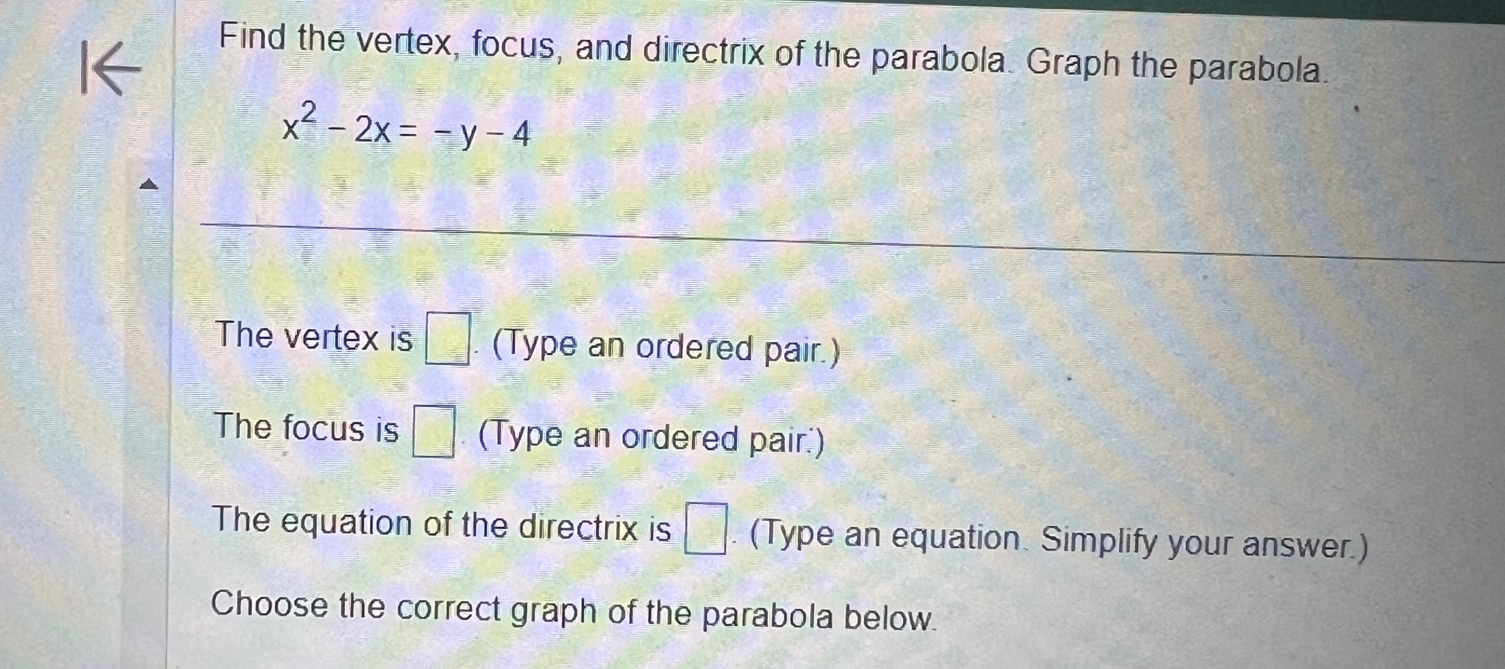 Solved Find the vertex, focus, and directrix of the | Chegg.com