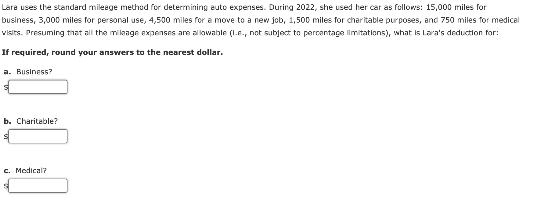 Solved Lara uses the standard mileage method for determining | Chegg.com