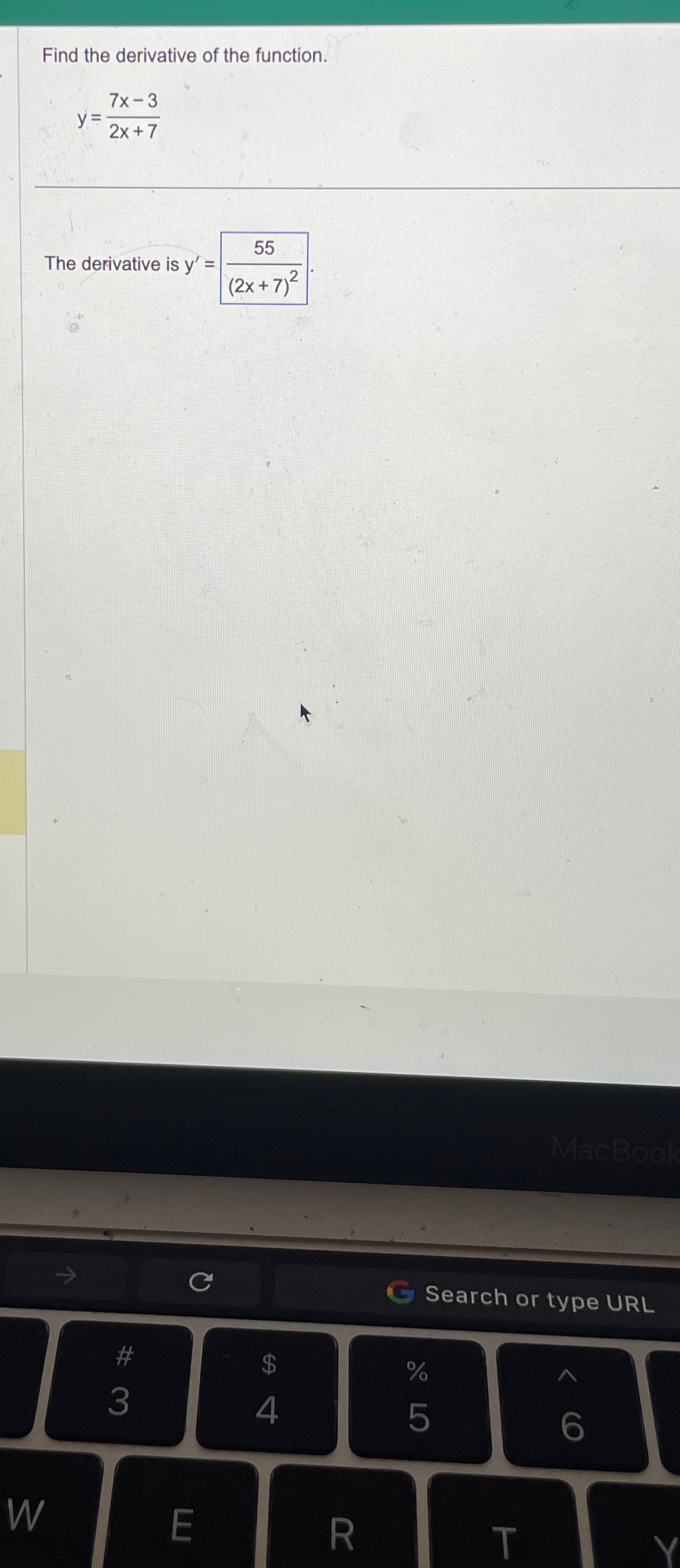 Solved Find the derivative of the function.y=7x-32x+7The | Chegg.com