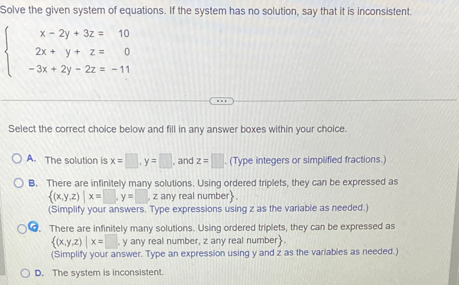 Solved Solve the given system of equations. If the system | Chegg.com