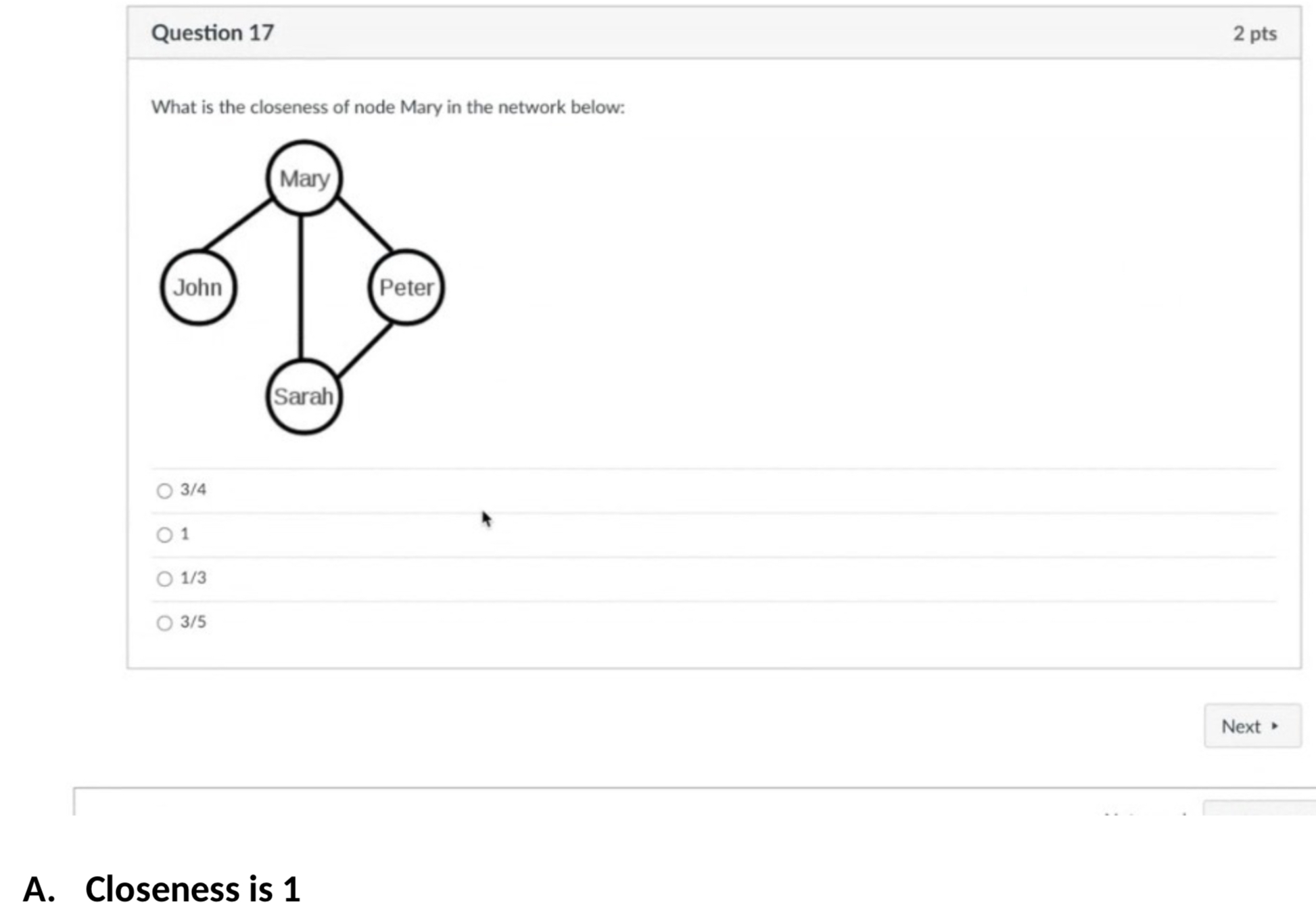Solved Question 172 ﻿ptsWhat is the closeness of node Mary | Chegg.com