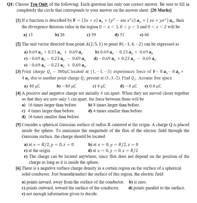 Solved Q1: Choose Ten Only of the following. Each question | Chegg.com