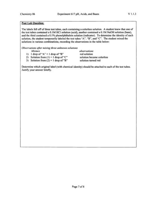 Experiment 617: pH, Acids, and Bases Section 1: | Chegg.com