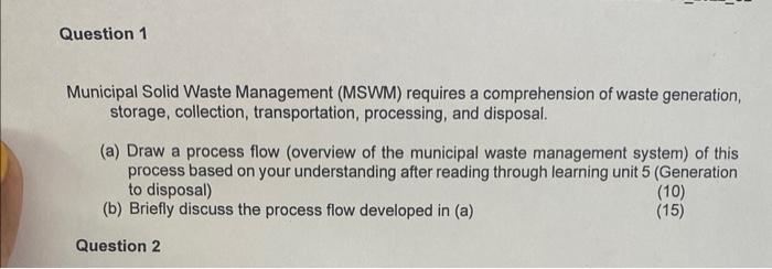 Solved Municipal Solid Waste Management (MSWM) requires a | Chegg.com