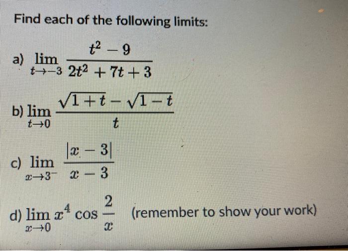 Solved Find each of the following limits: a) | Chegg.com