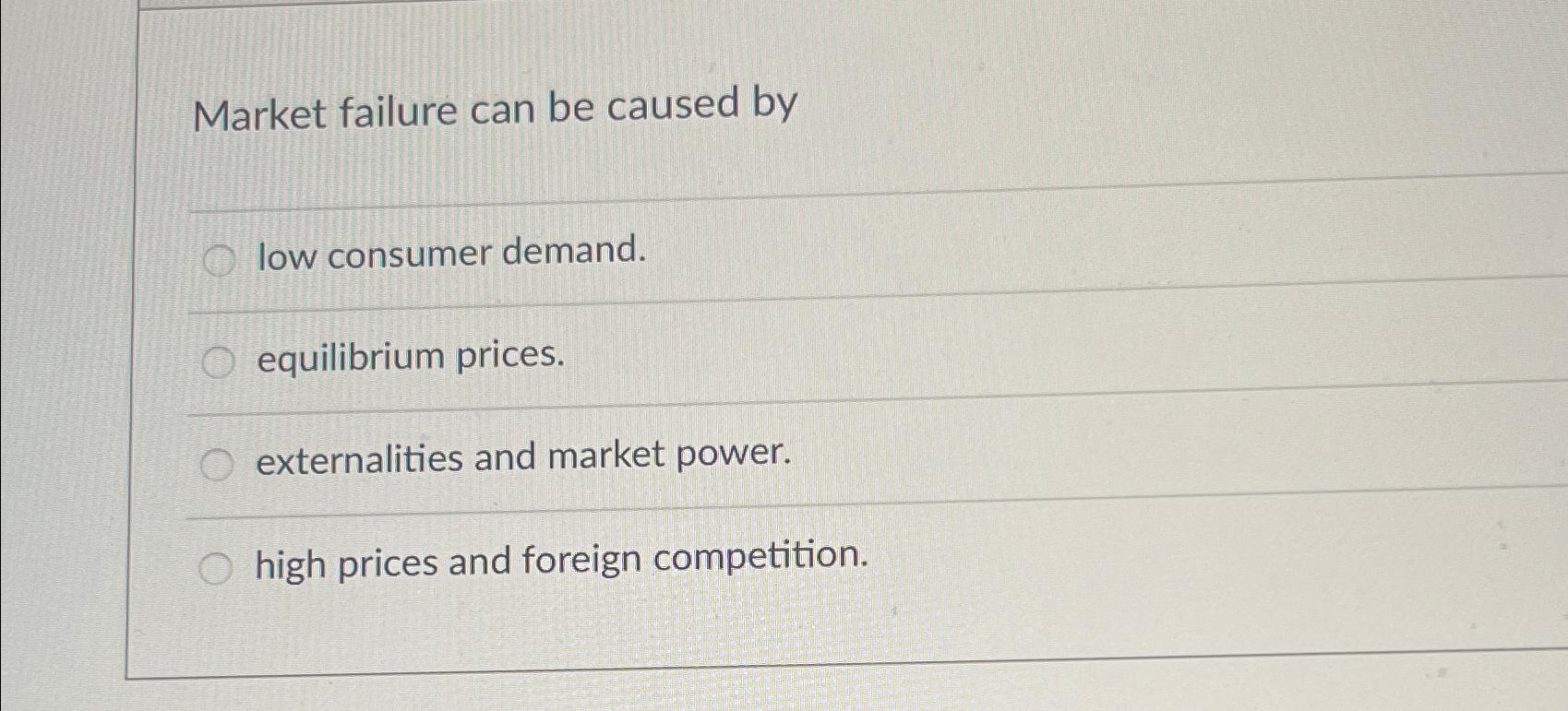 Solved Market failure can be caused bylow consumer | Chegg.com