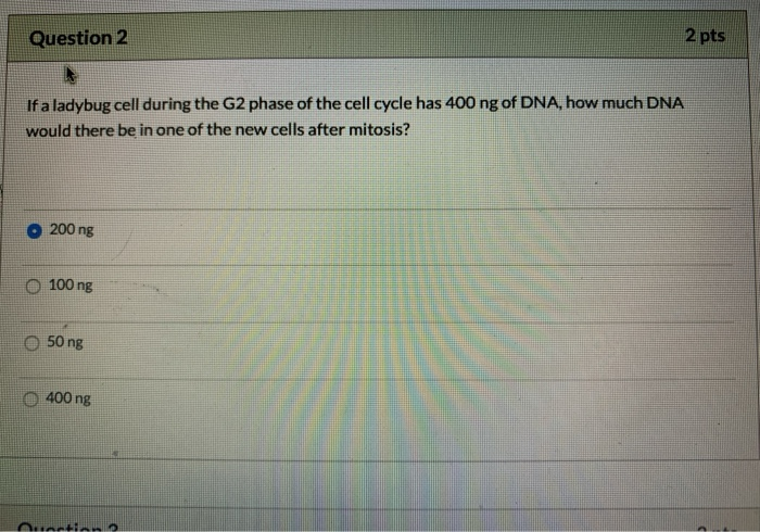Solved Question 2 2 pts If a ladybug cell during the G2 | Chegg.com
