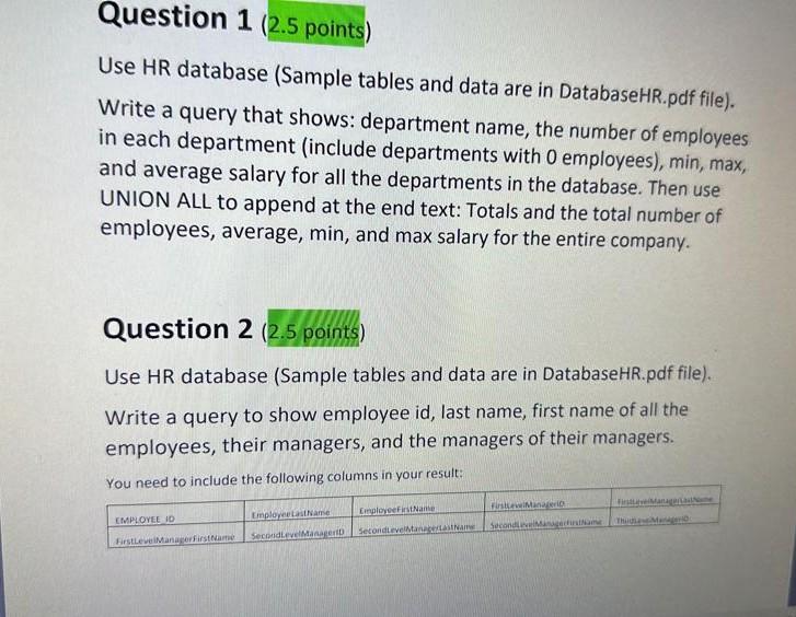 Solved Use HR database (Sample tables and data are in | Chegg.com
