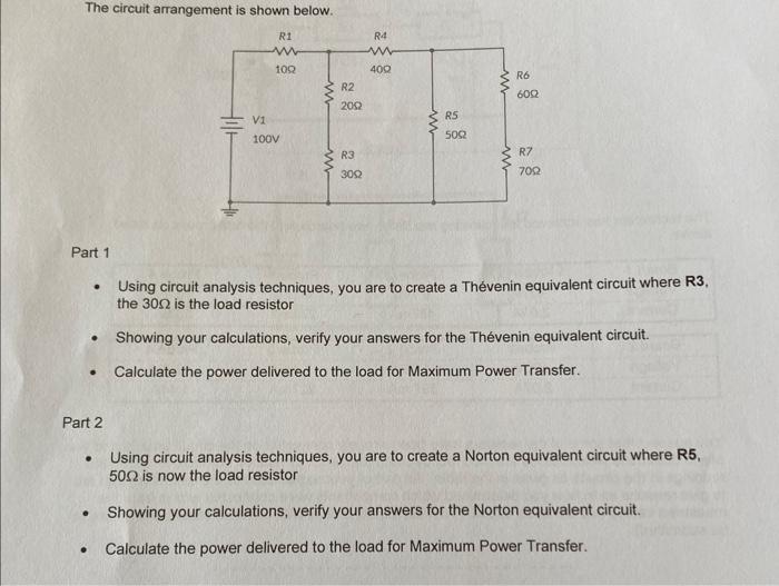 Solved The circuit arrangement is shown below. Part 1 - | Chegg.com