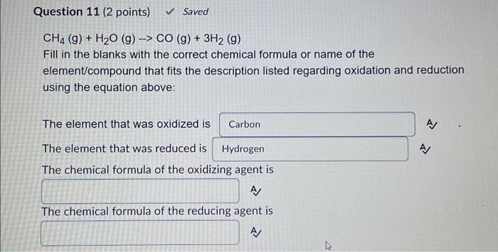 Solved Question 11 (2 points) Saved CH4 (9) + H₂O (g) --> | Chegg.com