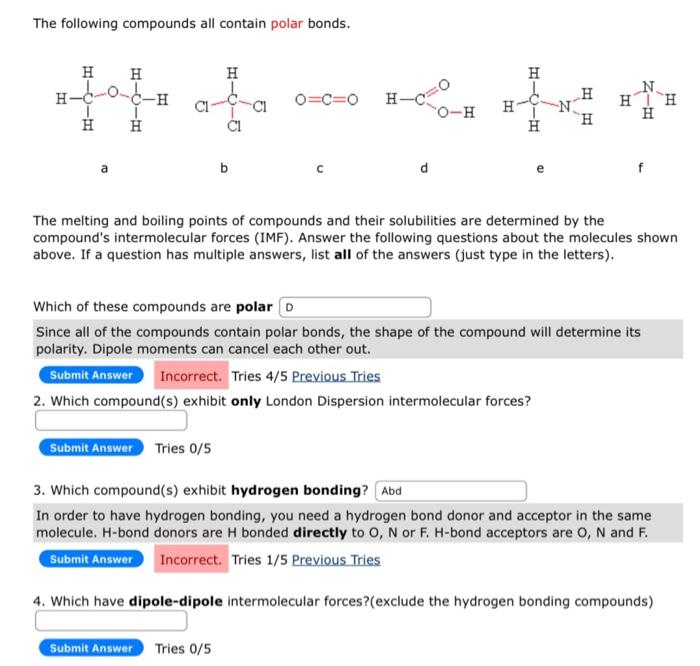 Solved The following compounds all contain polar bonds. The | Chegg.com