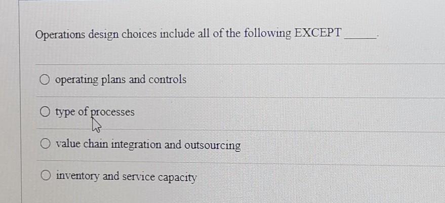 Solved Operations design choices include all of the | Chegg.com