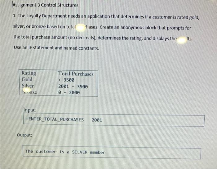 Solved Assignment 3 Control Structures 1. The Loyalty | Chegg.com
