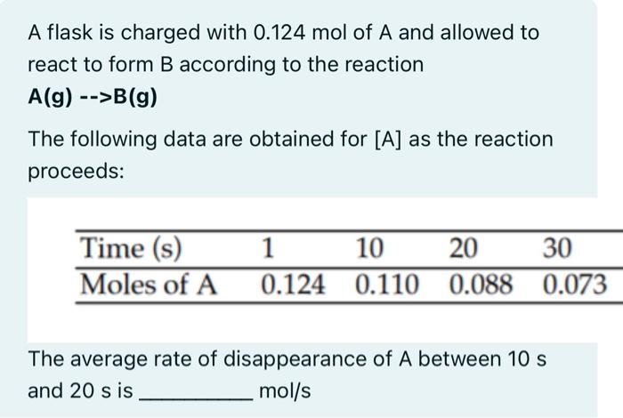 Solved A flask is charged with 0.124 mol of A and allowed to | Chegg.com