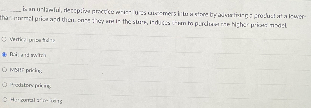 Solved is an unlawful, deceptive practice which lures | Chegg.com