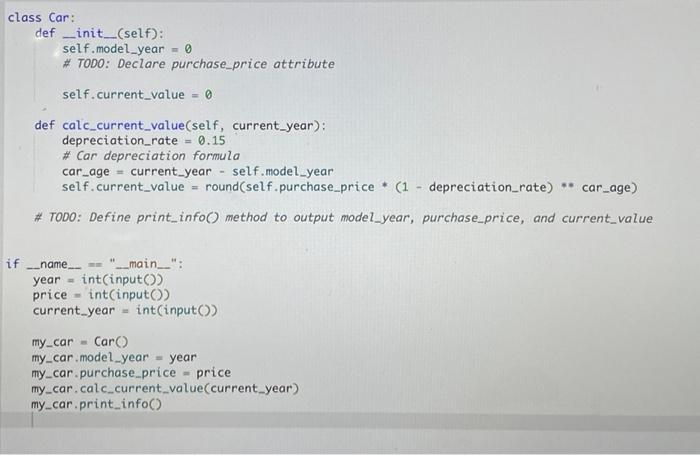 Solved Complete the Car class by creating an attribute | Chegg.com