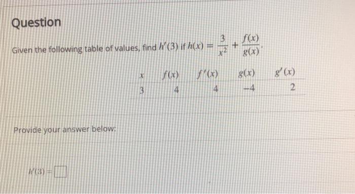 Solved Question 3 f(x) + Given the following table of | Chegg.com