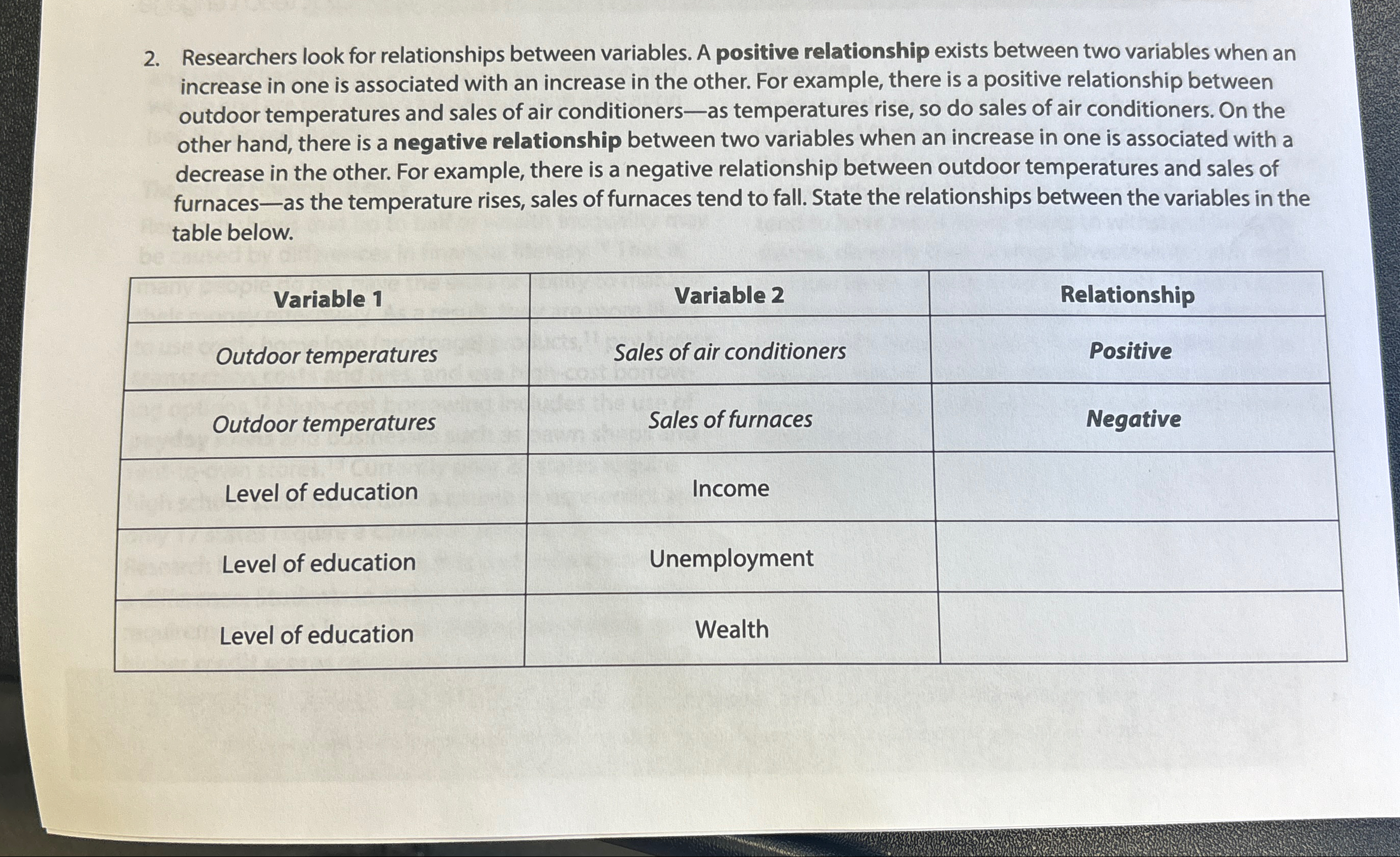 Solved Researchers look for relationships between variables. | Chegg.com