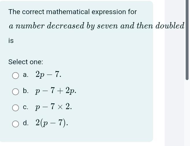 Solved The correct mathematical expression for a number | Chegg.com