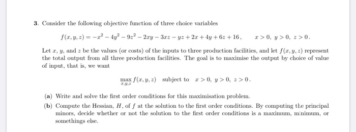 Solved 3. Consider the following objective function of three | Chegg.com