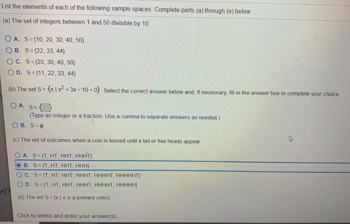 Solved List the elements of each of the following sample | Chegg.com