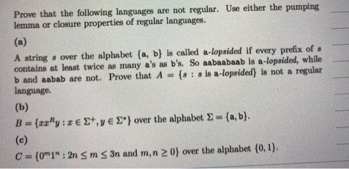 Solved Prove that the following languages are not regular. | Chegg.com