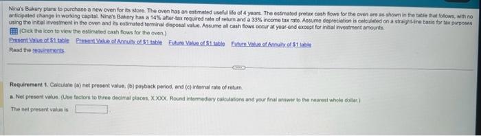 Solved Data tableRequirements 1. Calculate (a) net present | Chegg.com