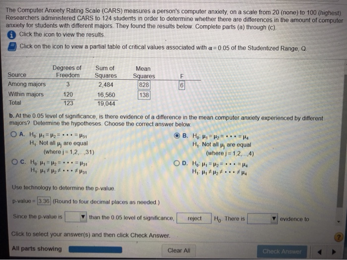Solved The Computer Anxiety Rating Scale (CARS) measures a | Chegg.com