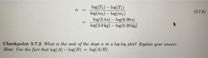 Solved n (3.7.8) log(T2) - log(Ti) log(m2) -log(mi) | Chegg.com