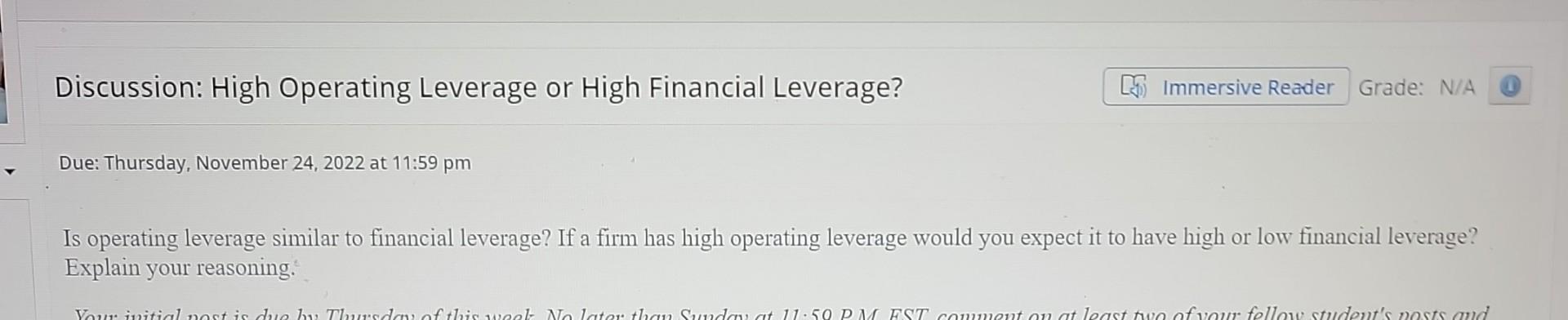 Solved Discussion: High Operating Leverage or High Financial | Chegg.com