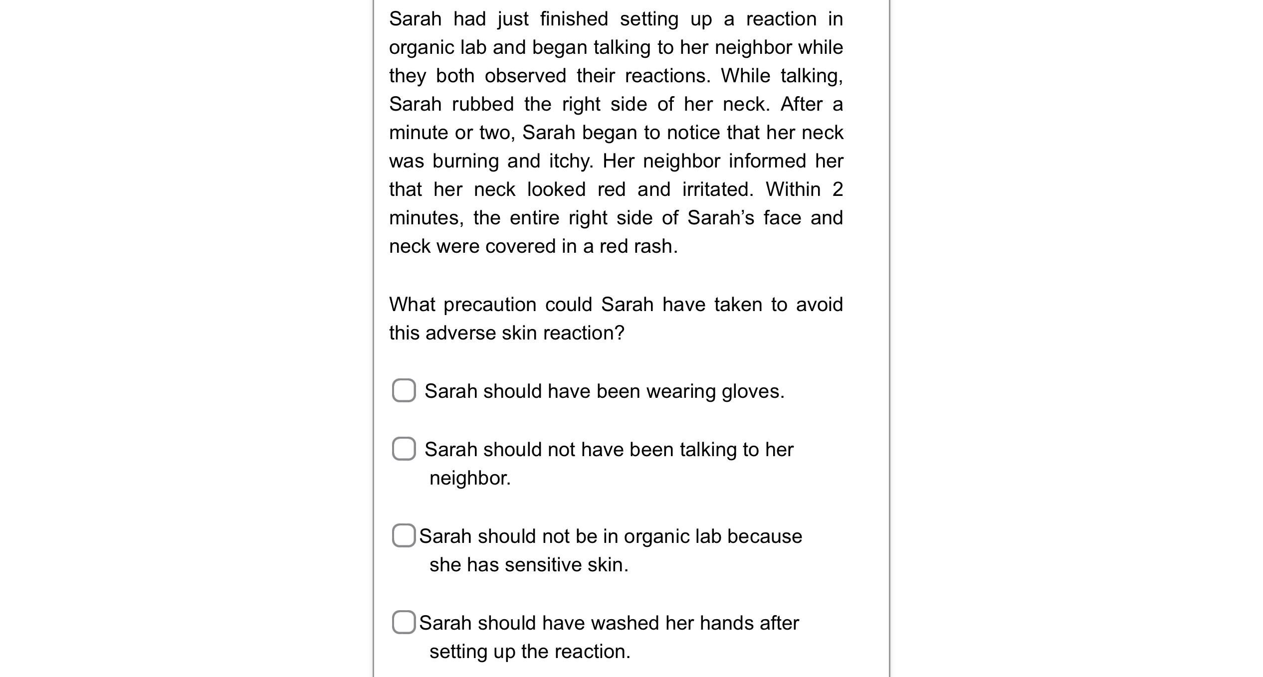 Solved Sarah had just finished setting up a reaction in | Chegg.com
