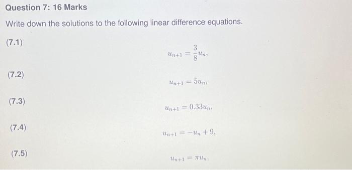 Solved Write down the solutions to the following linear | Chegg.com