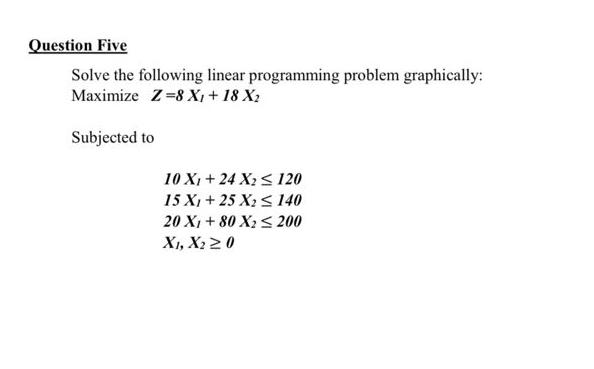 Solved Question FiveSolve the following linear programming | Chegg.com