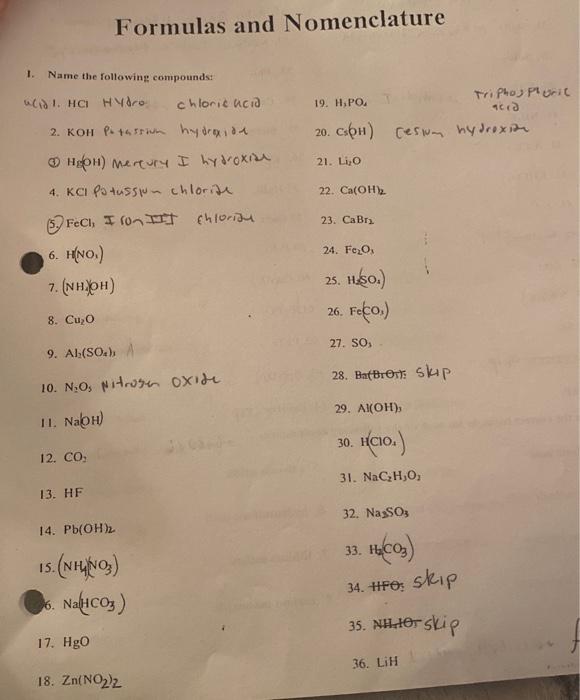 Solved Formulas and Nomenclature 1. Name the following | Chegg.com